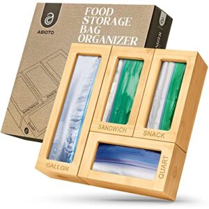 ziplock food storage bag organizer – different combinations possible with 4 separate plastic bag organizers for drawer – elegant and sturdy boxes with laser engraved titles to keep kitchen drawer tidy