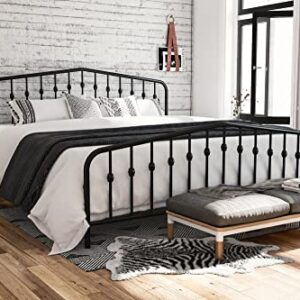 Novogratz Bushwick Metal Bed, Modern Design, King Size - Black