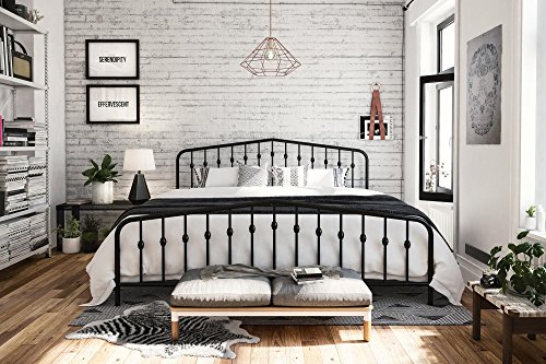 Novogratz Bushwick Metal Bed, Modern Design, King Size - Black