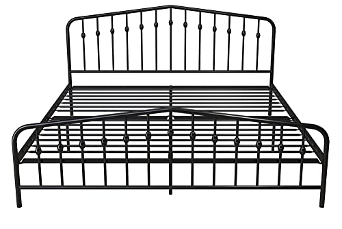 Novogratz Bushwick Metal Bed, Modern Design, King Size - Black