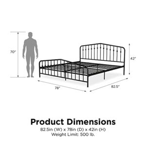 Novogratz Bushwick Metal Bed, Modern Design, King Size - Black