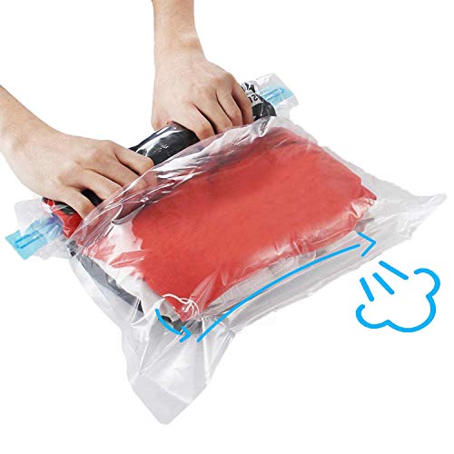 10Pack Travel Space Saver Bags (4 x S, 3 x L, 3 xL) , Reusable KFYM Vacuum Travel Storage Bag, Saves 75% of Storage Space , Roll-Up Compression, No Need For Vacuum Machine Or Pump