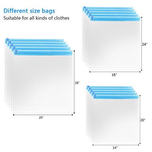 10Pack Travel Space Saver Bags (4 x S, 3 x L, 3 xL) , Reusable KFYM Vacuum Travel Storage Bag, Saves 75% of Storage Space , Roll-Up Compression, No Need For Vacuum Machine Or Pump