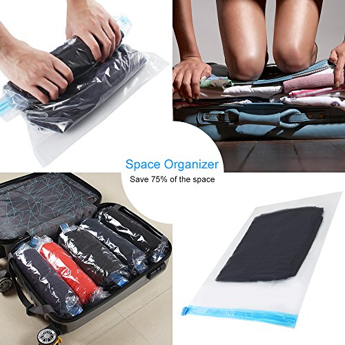 10Pack Travel Space Saver Bags (4 x S, 3 x L, 3 xL) , Reusable KFYM Vacuum Travel Storage Bag, Saves 75% of Storage Space , Roll-Up Compression, No Need For Vacuum Machine Or Pump