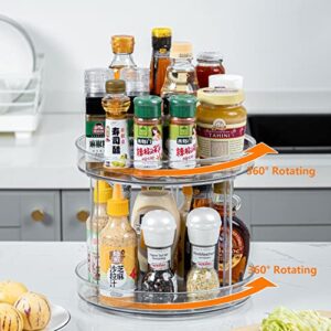 2 Pack Lazy Susan Turntable, Jecarden Clear Lazy Susan Organizer 2 Tier Spice Rack for Table 9.25 in Cabinet Organizer 360 Degree Rotating Storage Bins Non-Skid for Kitchen Countertop Pantry Fridge