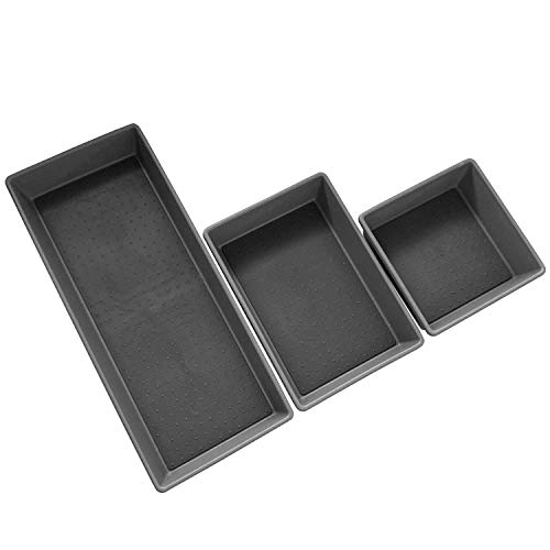 edge Tray Bins 3 Pack Multi Use Storage for Kitchen Darwers, Office and Bathroom Non-Slip Durable Rubber Lining, Charcoal - Large