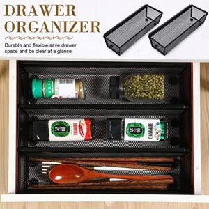 3 Pack Silverware Drawer Organizer Mesh Utensil Organizer for Kitchen Drawer, Silverware Tray with Interlocking Arm Narrow Utensil Holder for Flatware Spoon Knife Fork Pen, 12 x 3 x 2 Inch, Black