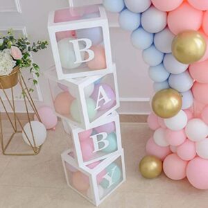 baby shower boxes party decorations – 4 pcs transparent balloons boxes décor with letters, individual baby blocks design for boys girls baby shower decorations gender reveal bridal showers birthday party backdrop