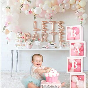 Baby Shower Boxes Party Decorations – 4 pcs Transparent Balloons Boxes Décor with Letters, Individual BABY Blocks Design for Boys Girls Baby Shower Decorations Gender Reveal Bridal Showers Birthday Party Backdrop