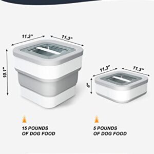 ARUKEE Dog Food Storage Container,15 Lb Dog Food Containers Large Collapsible Grain Storage Bins with Measuring Cup for Cereal Flour Snacks Nuts, Grey