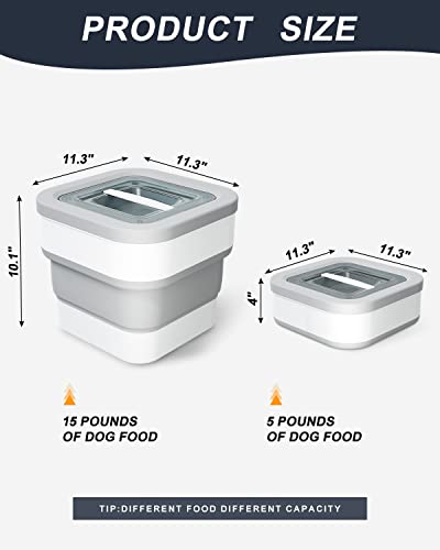 ARUKEE Dog Food Storage Container,15 Lb Dog Food Containers Large Collapsible Grain Storage Bins with Measuring Cup for Cereal Flour Snacks Nuts, Grey