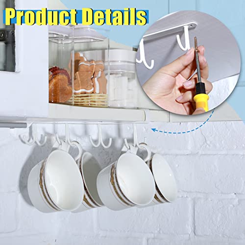 Hotop 3 Pieces Under Cabinet Coffee Cup Hooks Hanging Coffee Mug Holder Tea Cup Holder Hooks Coffee Mug Rack Metal Mug Hooks for Mugs Coffee Cups Kitchen Utensils Display, 8 Hooks Each (White)