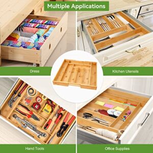 Secura Bamboo Expandable Drawer Organizer, Silverware Utensil Holder and Cutlery Tray for Kitchen, Office, Bathroom and Home (8 Expandable Compartments)