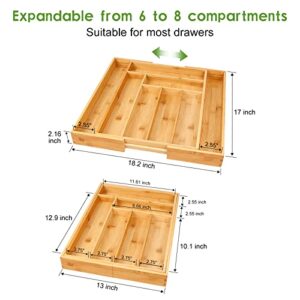 Secura Bamboo Expandable Drawer Organizer, Silverware Utensil Holder and Cutlery Tray for Kitchen, Office, Bathroom and Home (8 Expandable Compartments)