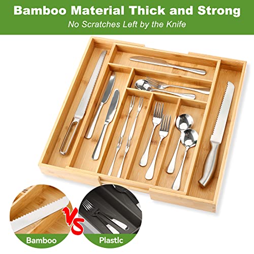 Secura Bamboo Expandable Drawer Organizer, Silverware Utensil Holder and Cutlery Tray for Kitchen, Office, Bathroom and Home (8 Expandable Compartments)