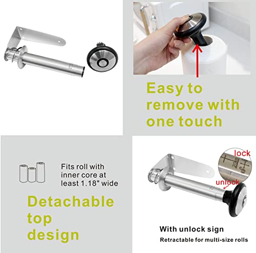 Under Counter Paper Towel Holder Under Cabinet or Wall Mount ,Single Hand Operable,Self Adhesive or Screw Mounting for Kitchen, Sink, Bathroom,Stainless Steel,Retractable