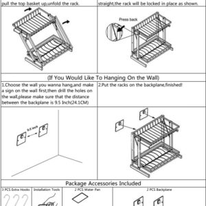 LIHONG Foldable Stainless Steel 2 Tier Dish Drying Rack,Dish Drainer with Drainboard Set for Kitchen Counter