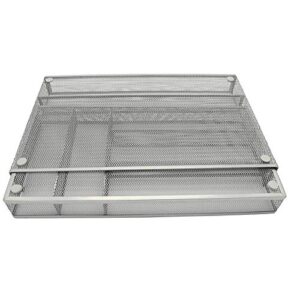 Expandable Mesh Metal Cutlery Tray, 6 Compartments Kitchen Drawer Organizer for Utensil Flatware Dividers Cutlery (Silver, 6 Compartments)