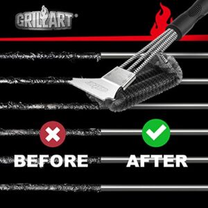 GRILLART Grill Brush and Scraper, Extra Strong BBQ Cleaner Accessories, Safe Wire Bristles 18" Barbecue Triple Scrubbers Cleaning Brush for Gas/Charcoal Grilling Grates, Wizard Tool BR-8115