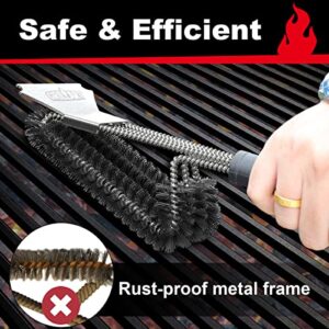 GRILLART Grill Brush and Scraper, Extra Strong BBQ Cleaner Accessories, Safe Wire Bristles 18" Barbecue Triple Scrubbers Cleaning Brush for Gas/Charcoal Grilling Grates, Wizard Tool BR-8115