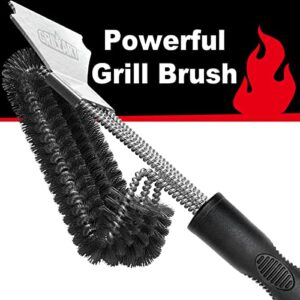 GRILLART Grill Brush and Scraper, Extra Strong BBQ Cleaner Accessories, Safe Wire Bristles 18" Barbecue Triple Scrubbers Cleaning Brush for Gas/Charcoal Grilling Grates, Wizard Tool BR-8115