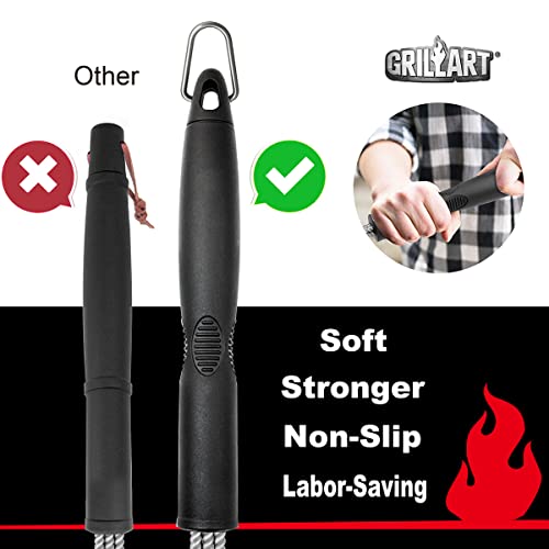 GRILLART Grill Brush and Scraper, Extra Strong BBQ Cleaner Accessories, Safe Wire Bristles 18" Barbecue Triple Scrubbers Cleaning Brush for Gas/Charcoal Grilling Grates, Wizard Tool BR-8115