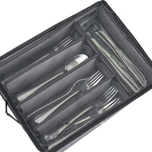 ATBAY Silverware Storage Box, flatware storage case with 5 Compartment,Double zipper;Clear Window.for Outdoors Camping RV.(1 pack)