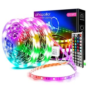 phopollo 65.6ft led lights for bedroom, 5050 color changing led strip lights with 44-key remote and 12v power supply, led lights strip for home decoration.