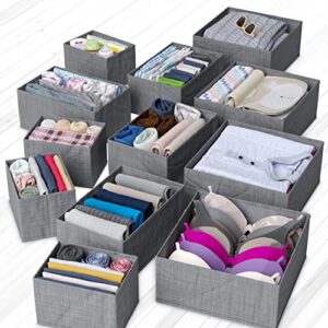 NEATERIZE Drawer Organizer - [Set Of 12] - Closet Organizer and Storage Baskets| Foldable Cloth Drawers Divider | Fabric Bin For Dresser & Shelves |Organize Underwear, Socks, Bra, & Tie’s (Grey)