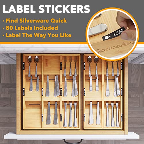 SpaceAid Bamboo Silverware Drawer Organizer with Labels, Kitchen Utensil Tray Holder Organizer for Flatware, Cutlery, Spoon and Knives Drawer Storage Organization (Natural, 9 Slots)