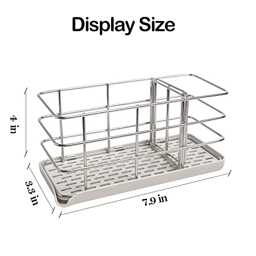 Sponge Holder for Kitchen Sink,304 Stainless Steel Kitchen Sink Organizer Sink Tray Drainer Rack Hanging Adjustable Panel Brush Sink Caddy Soap Holder for Countertop Or Wall Stick with Auto Overflow