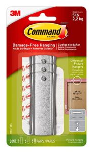 command large universal frame hanger, 3 picture hangers with 6 command strips and 6 frame stabilizer strips, decorate damage-free