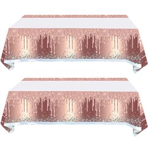 2pcs pink rose gold table cover decorations, pink rose gold party tablecloth table cover, pink rose gold birthday party supplies decorations for girls women (71in x 42in)