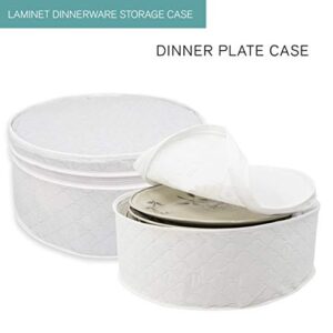 LAMINET 4 Piece Quilted Plate Storage Set - Holds Up to 48 Plates with Padded Inserts - WHITE