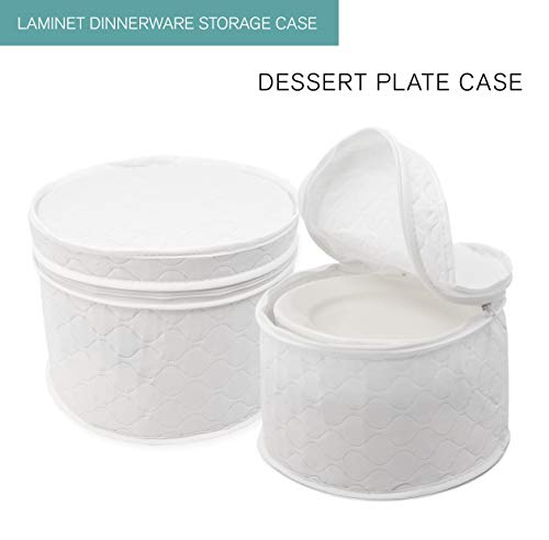 LAMINET 4 Piece Quilted Plate Storage Set - Holds Up to 48 Plates with Padded Inserts - WHITE