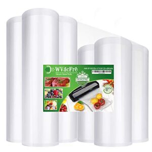 wvacfre 6 pack 8″x20′(3rolls) and 11″x20′(3rolls) vacuum sealer bags rolls with commercial grade,bpa free,heavy duty,great for food vac storage or sous vide cooking