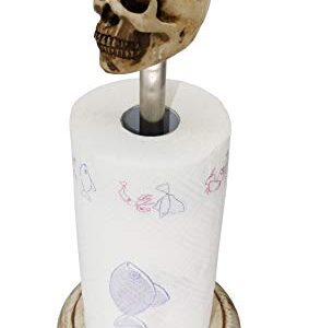 Rustic White Wood Skull Paper Towel Holder Stand Up Paper Towel Holder, Easy One-Handed Tear Kitchen Paper Towel Dispenser with Weighted Base for Standard Paper Towel Rolls ,Rustic White