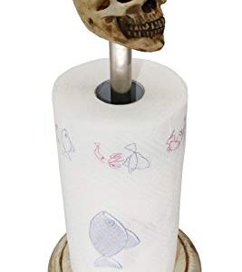 Rustic White Wood Skull Paper Towel Holder Stand Up Paper Towel Holder, Easy One-Handed Tear Kitchen Paper Towel Dispenser with Weighted Base for Standard Paper Towel Rolls ,Rustic White