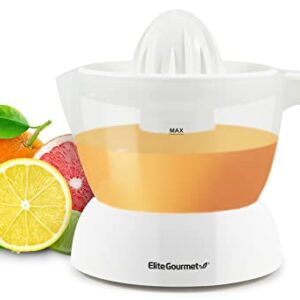 Elite Gourmet ETS-411 BPA-Free Electric Citrus Juicer Extractor: Compact Large Volume Pulp Control Oranges, Lemons, Limes, Grapefruits with Easy Pour Spout, 16 oz, White