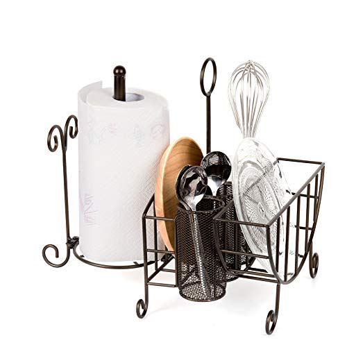 VANRA Metal Rack Flatware Caddy Buffet Caddy Organizer for Silverware, Plates, Utensils, Flatware, Napkins, Cutlery with Paper Towel Holder, Loop Handle