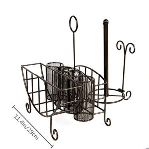 VANRA Metal Rack Flatware Caddy Buffet Caddy Organizer for Silverware, Plates, Utensils, Flatware, Napkins, Cutlery with Paper Towel Holder, Loop Handle