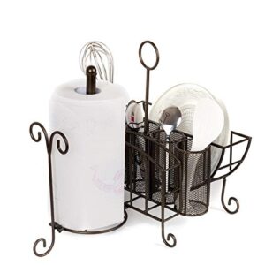 VANRA Metal Rack Flatware Caddy Buffet Caddy Organizer for Silverware, Plates, Utensils, Flatware, Napkins, Cutlery with Paper Towel Holder, Loop Handle