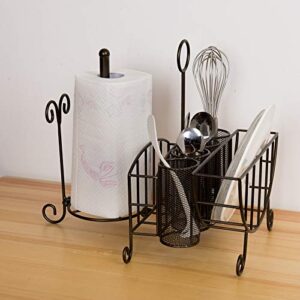 VANRA Metal Rack Flatware Caddy Buffet Caddy Organizer for Silverware, Plates, Utensils, Flatware, Napkins, Cutlery with Paper Towel Holder, Loop Handle