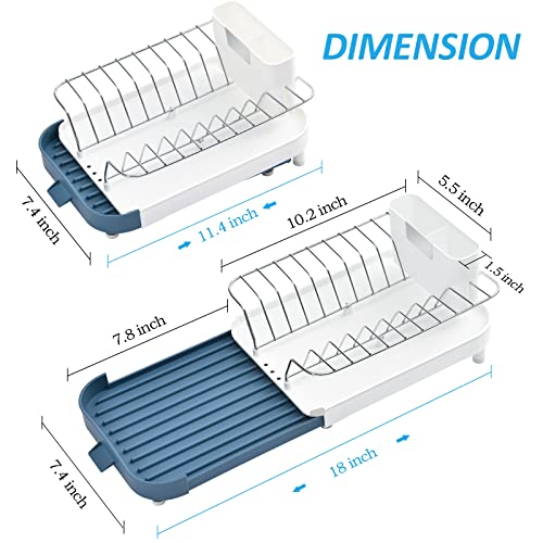 TOOLF Compact Dish Drainer, Small Expandable Dish Rack, Stainless Steel Dish Drying Rack with Removable Cutlery Holder, Anti Rust Plate Rack, Small Sink Drainer for Kitchen Countertop