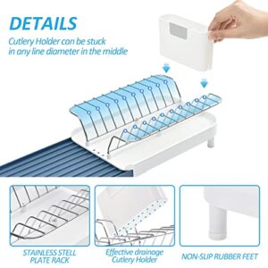 TOOLF Compact Dish Drainer, Small Expandable Dish Rack, Stainless Steel Dish Drying Rack with Removable Cutlery Holder, Anti Rust Plate Rack, Small Sink Drainer for Kitchen Countertop