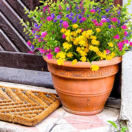 KLEMOO 12 Bundles Outdoor Artificial Fake Flowers UV Resistant No Fade Boxwood Faux Plastic Shrubs Plants for Garden Patio Porch Window Box Home Wedding Farmhouse Hanging Décor