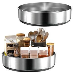 2 pack lazy susan organizer, landmore turntable organizer 10.2 inch stainless steel spice spinning trays storage for kitchen cabinet, pantry, countertop, silver