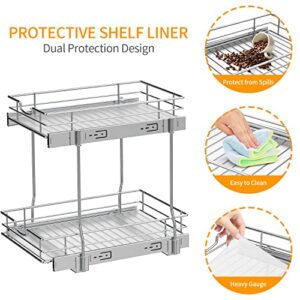 Lekind 2 Tier Pull Out Cabinet Organizer, Sliding Out Drawer Storage Shelf for Bathroom Kitchen, 12.0Wx16.5Dx16.7H-Inch