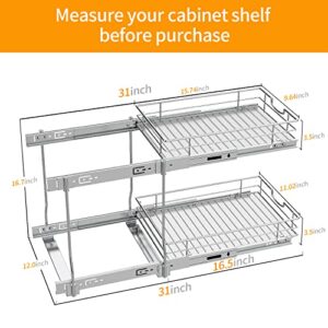 Lekind 2 Tier Pull Out Cabinet Organizer, Sliding Out Drawer Storage Shelf for Bathroom Kitchen, 12.0Wx16.5Dx16.7H-Inch