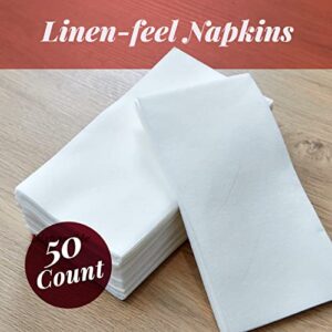 50 Linen Feel Disposable Bathroom Napkins - White | Disposable Guest Towels | Wedding Napkins | Paper Napkins | Disposable Paper Hand Towels for Guest Bathroom, Parties, Weddings, Dinners Or Events